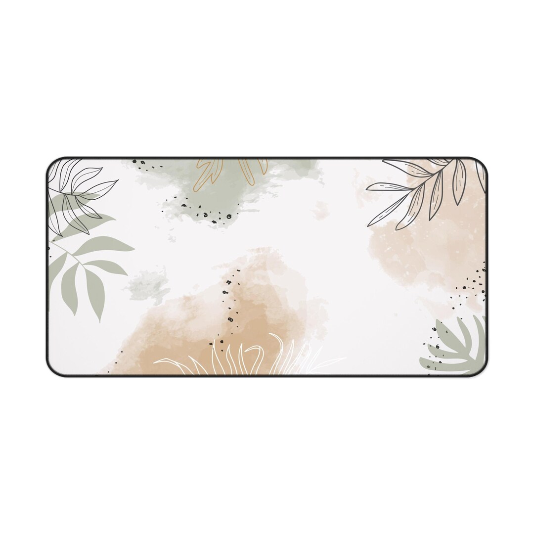 Beige Leafy Watercolor Desk Mat 3 Sizes Minimalist Large Mouse Pad ...