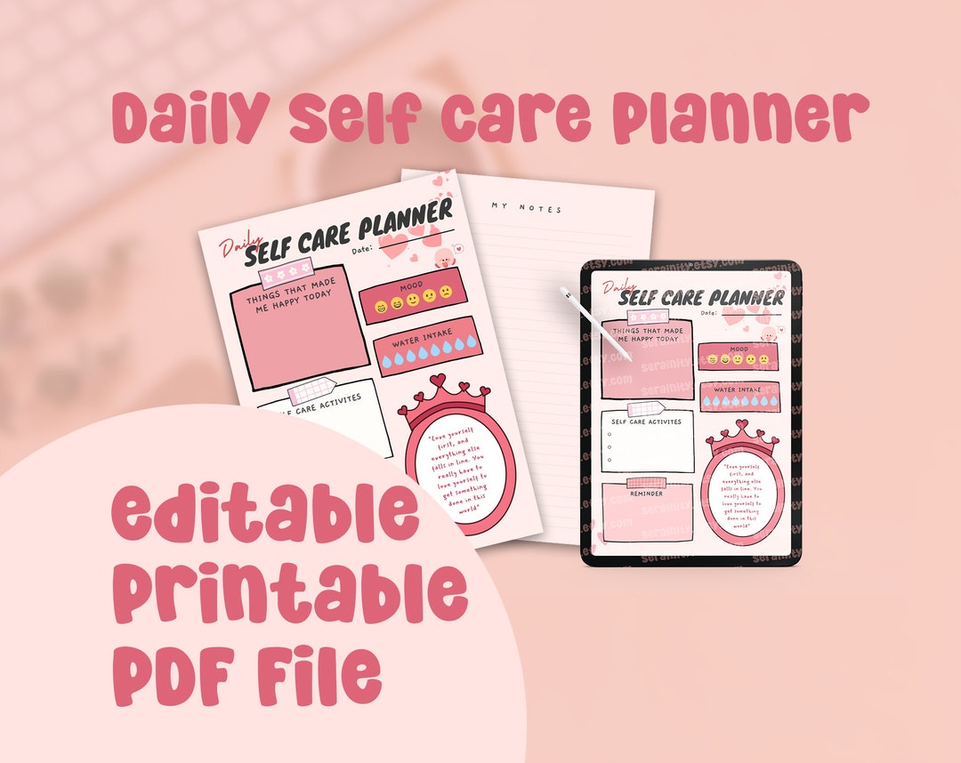 Daily Self Care Planner Editable, Printable, PDF File, Mood Tracker ...