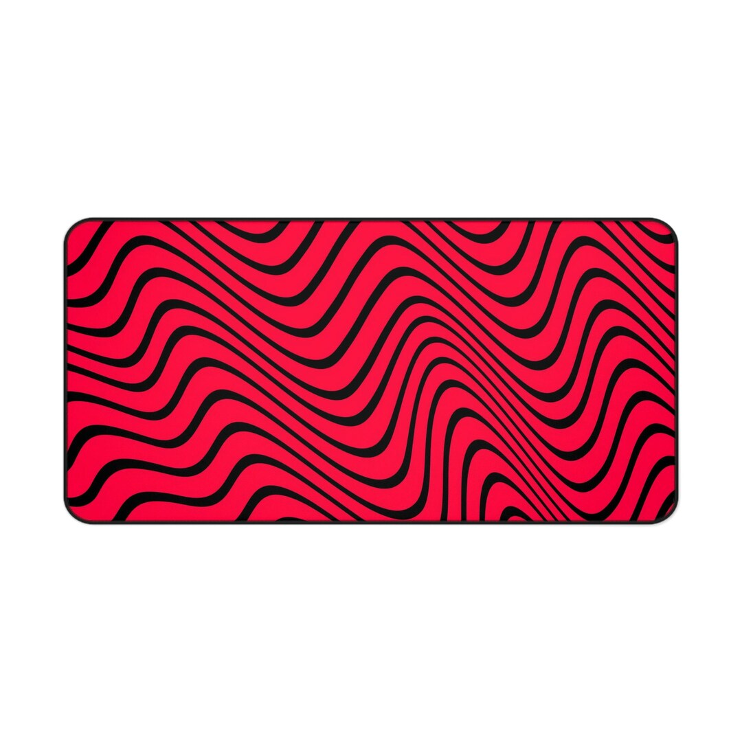 Red Black Wave Lines Desk Mat 3 Sizes Large Mouse Pad, Desk Decor ...