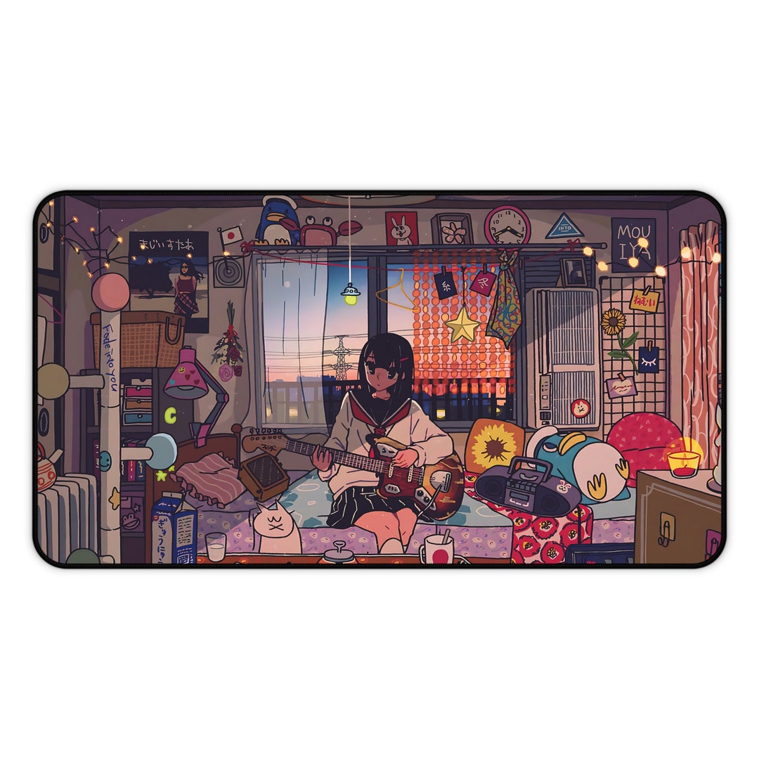 Anime Girl Desk Mat 3 Sizes Student Room Guitar Large Mouse Pad, Desk ...