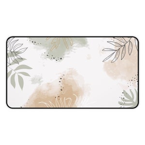 Beige Leafy Watercolor Desk Mat 3 Sizes Minimalist Large Mouse Pad ...