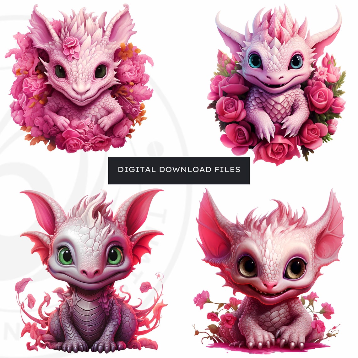 Cute Pink Baby Dragons Clipart PNG for Crafts and - Etsy