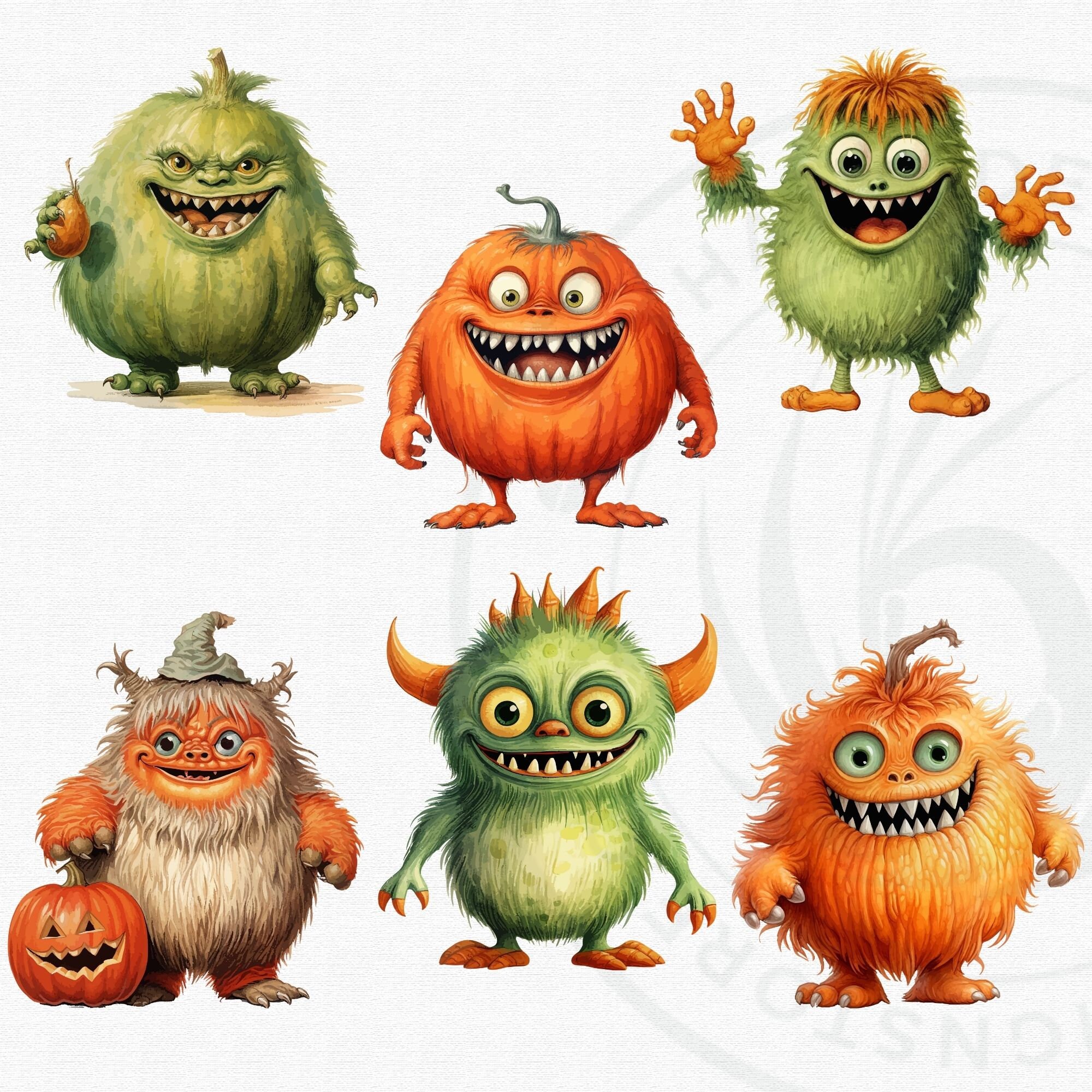 Cute Halloween Retro Monsters Clipart PNG Vintage Halloween - Etsy