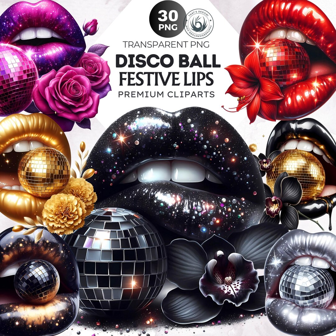 Disco Ball Lips Clipart Set: New Year Celebration Designs (PNG) - Etsy UK