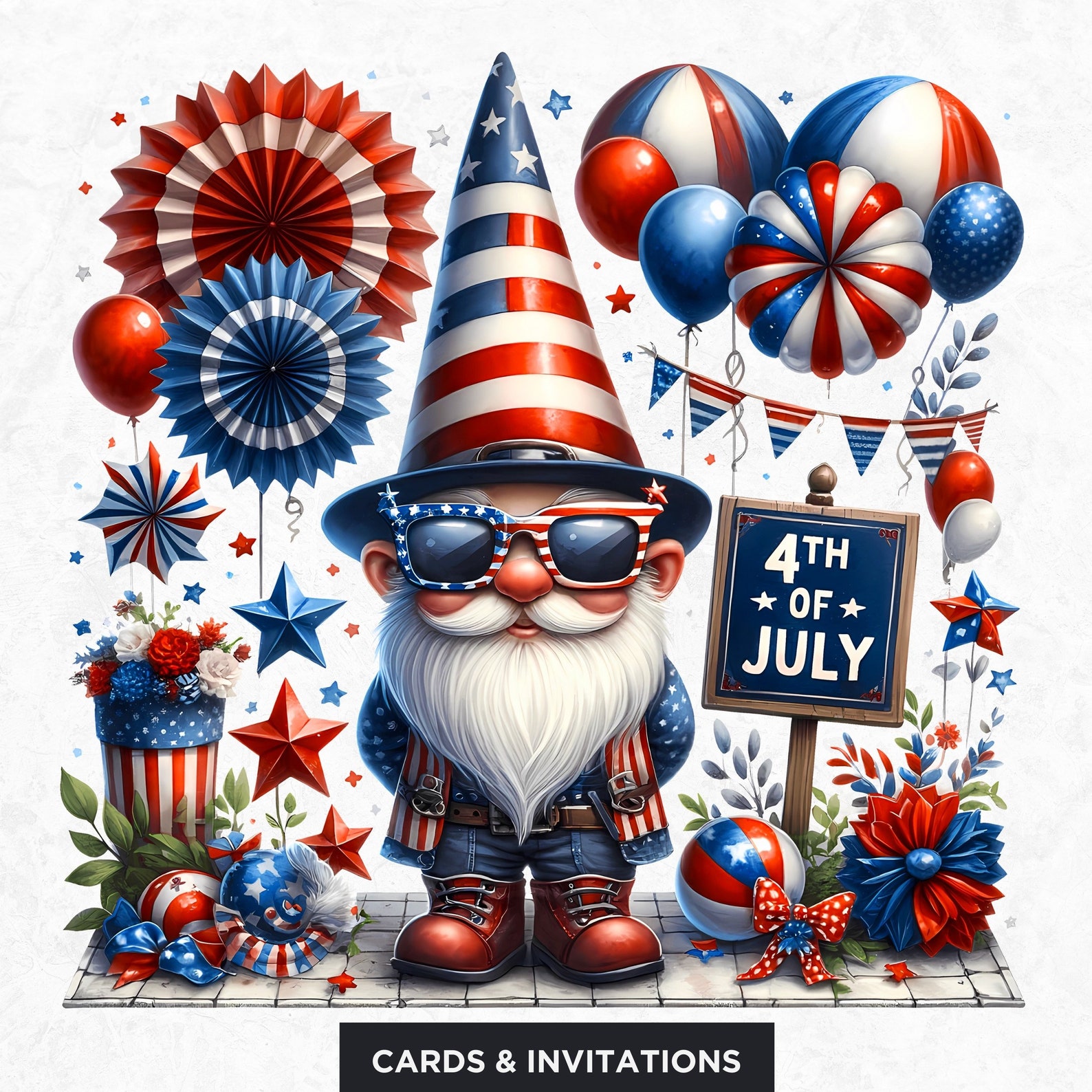 42 Gnome 4th of July Clipart PNG, American Patriotic Clipart ...