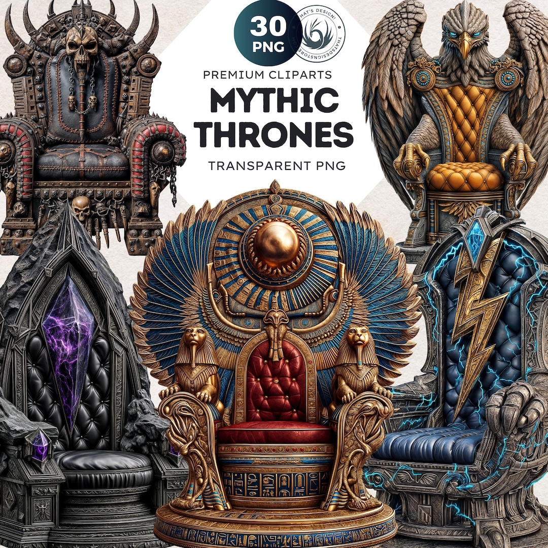 Fantasy Mythic Thrones Clipart: Mythological RPG Game Assets, King ...