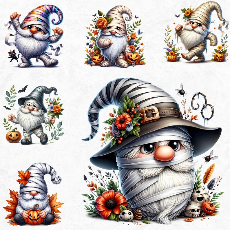 Halloween Mummy Gnomes Clipart Set: Spooky PNG Digital Prints - Etsy