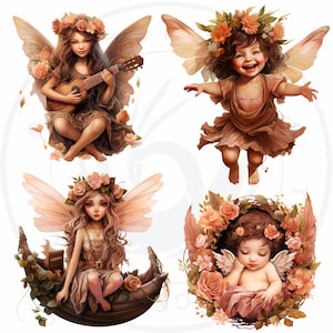 Peachy Boho Fairy Clipart PNG, Pink Fairies Clip Art, Bohemian Clipart, Fairytale Bundle PNG for ...