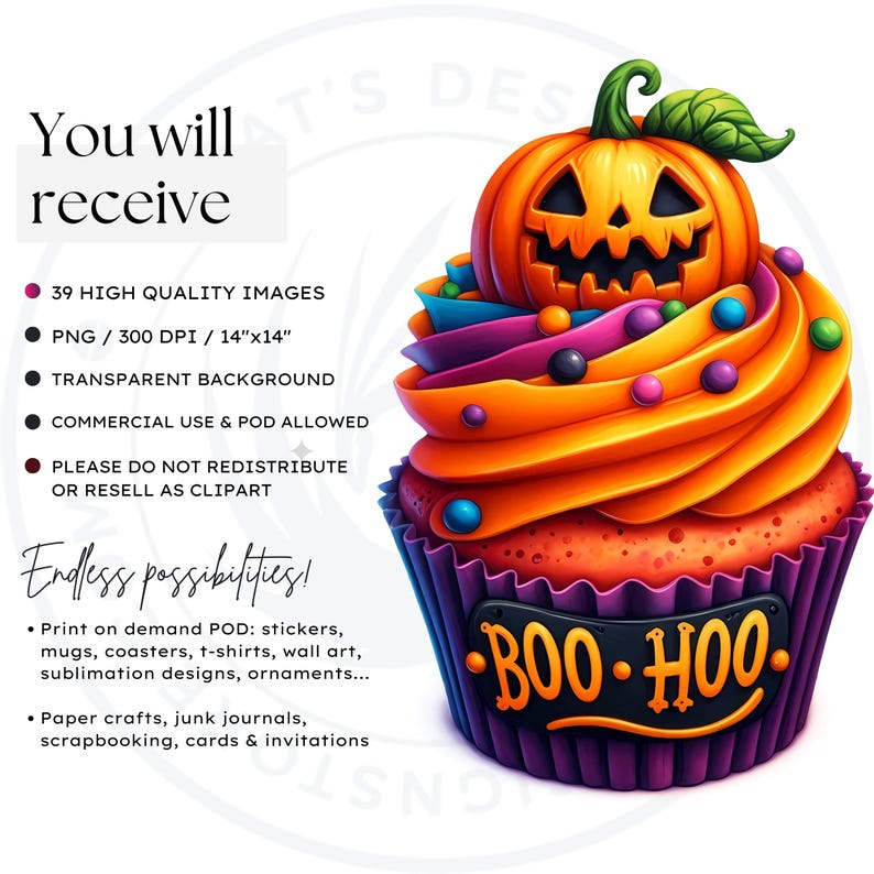 Halloween Cupcake Clipart Set: Spooky Dsserts PNG Images (digital ...