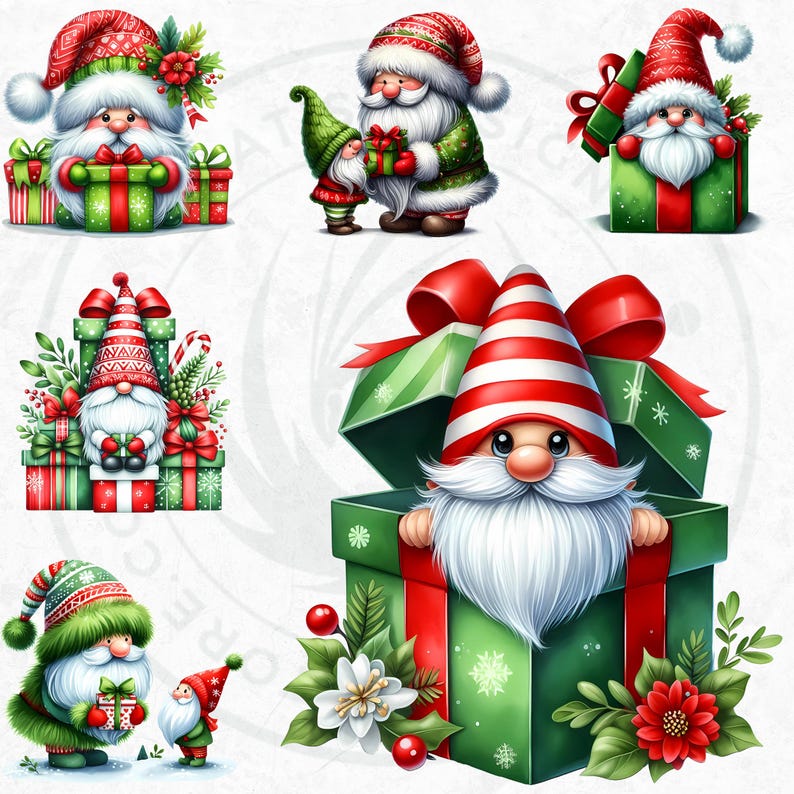 Watercolor Christmas Gnomes Clipart Set: Traditional Holiday Gifts PNG ...