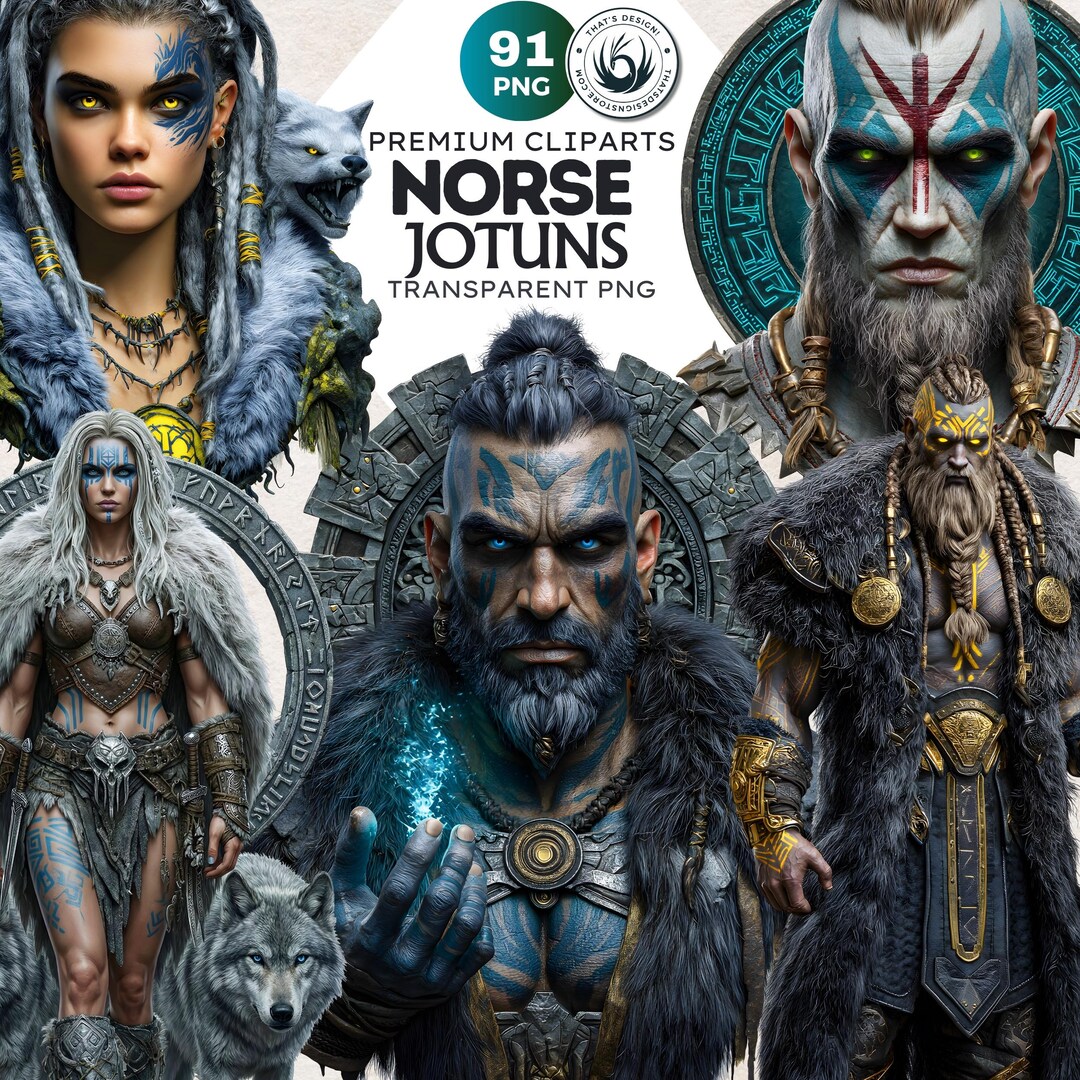 Norse Jotun Gods Clipart Bundle: Viking Giant Mythology Illustrations ...