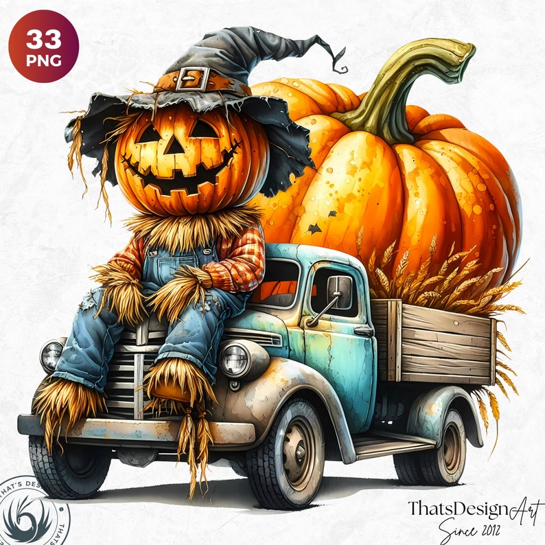 Halloween Scarecrow Clipart Set: Pumpkin PNG, Spooky Jack O Lantern ...