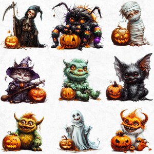 32 Cute Halloween Characters Clipart V2, Cute Halloween Png Bundle ...