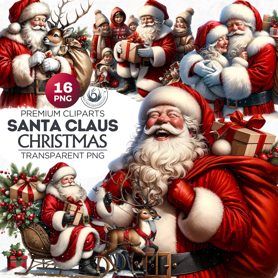 Watercolor Santa Claus Clipart: Christmas PNG Bundle (digital Download ...
