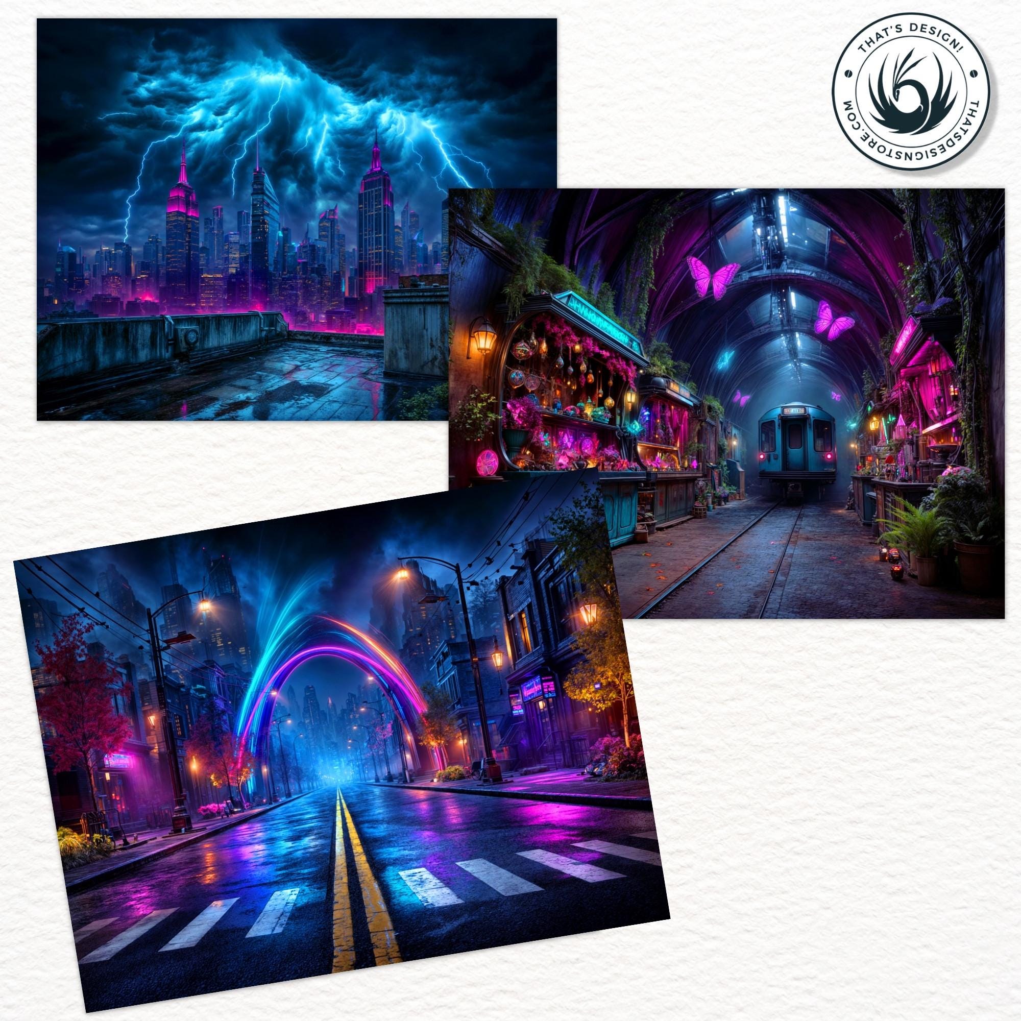 Urban Neon Witch Backdrops Papers, Cyberpunk City , Fantasy Nightscapes ...