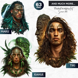 Maori Atua Gods Clipart Set: Polynesian Tribal Tattoo Art (PNG, Digital ...