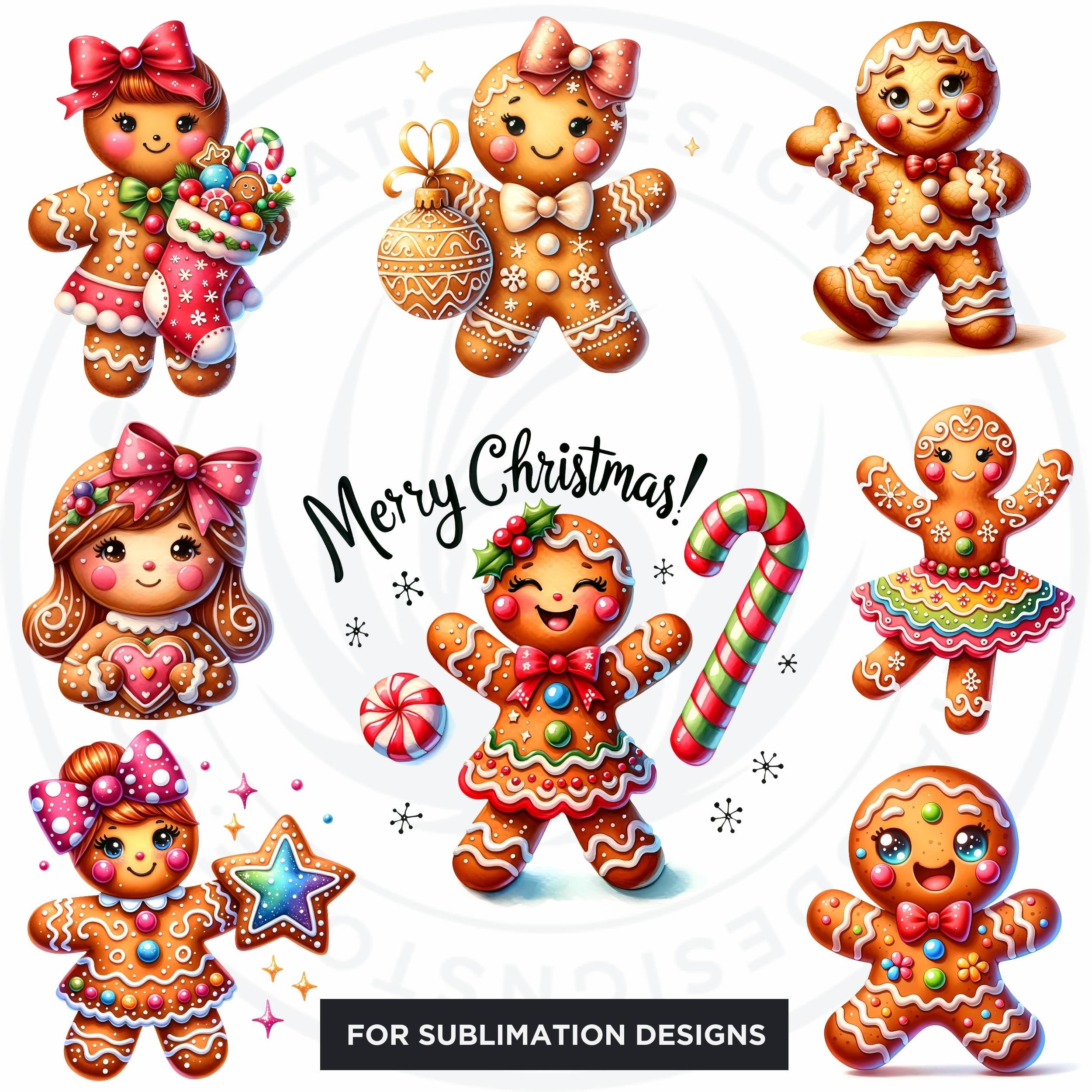 Watercolor Gingerbread Girl Christmas Clipart: Pink PNG Bundle (digital ...