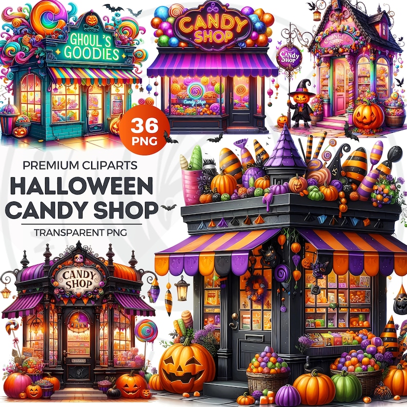 Watercolor Halloween Candy Shop Clipart Set (PNG, Digital Download ...