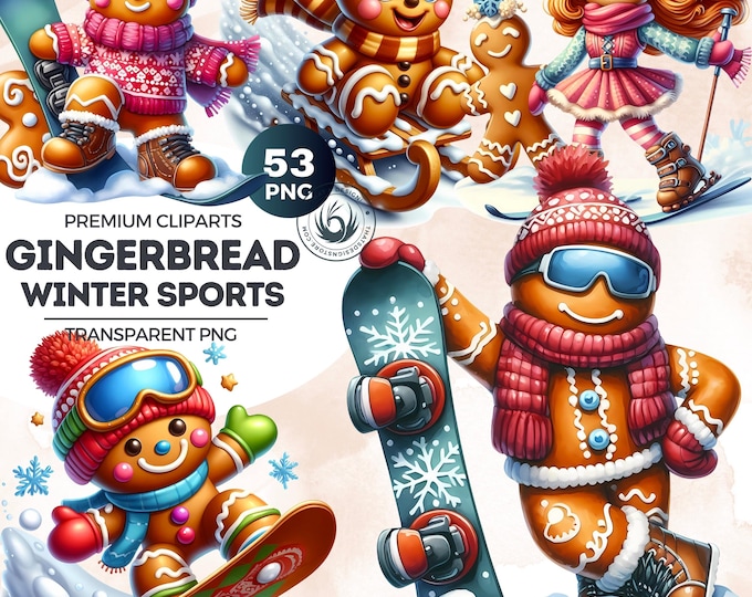 Gingerbread Man Winter Sports Clipart: Skiing & Snowboarding (53 PNG ...