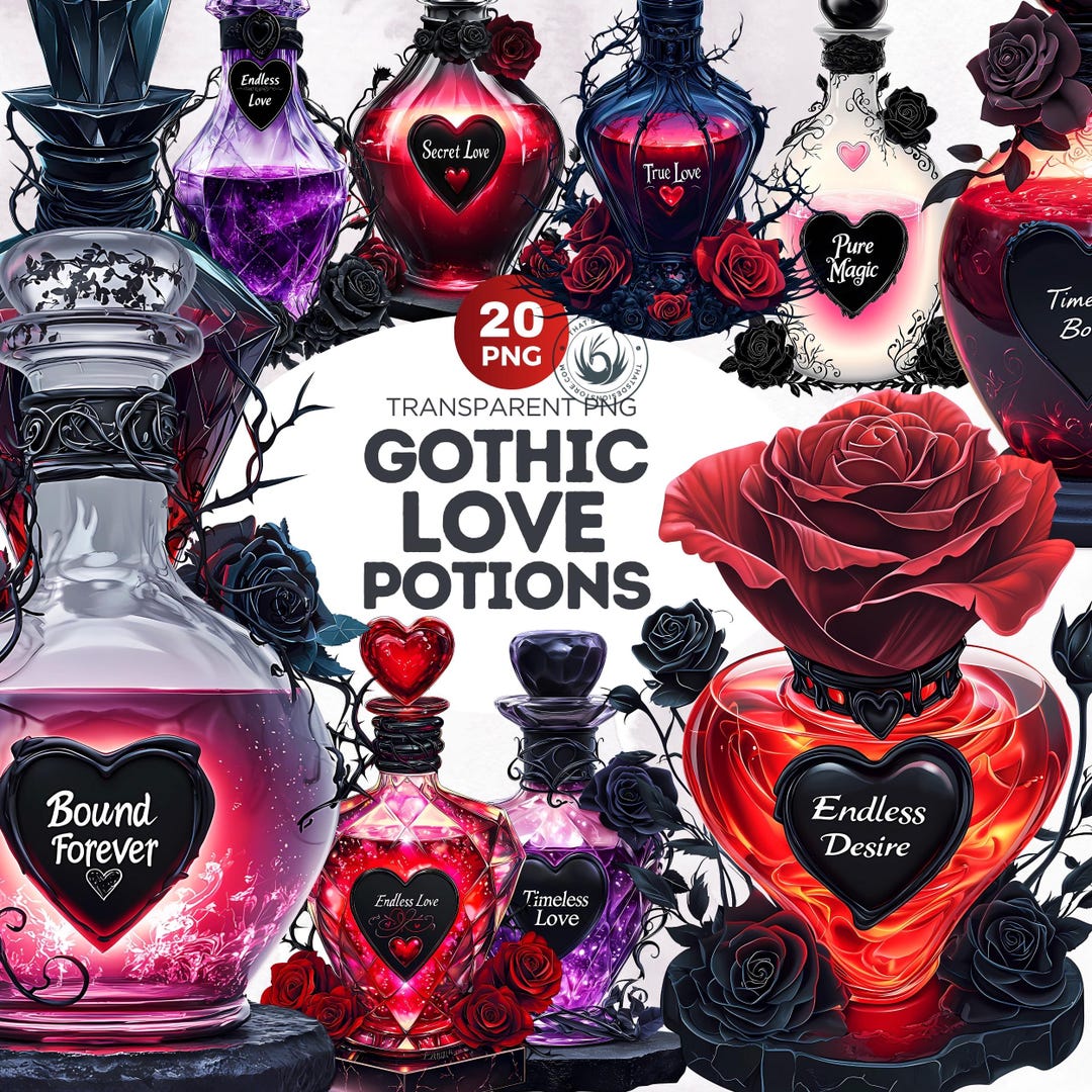 Gothic Love Potions Clipart PNG, Valentine's Day Clipart, Witch Potion ...