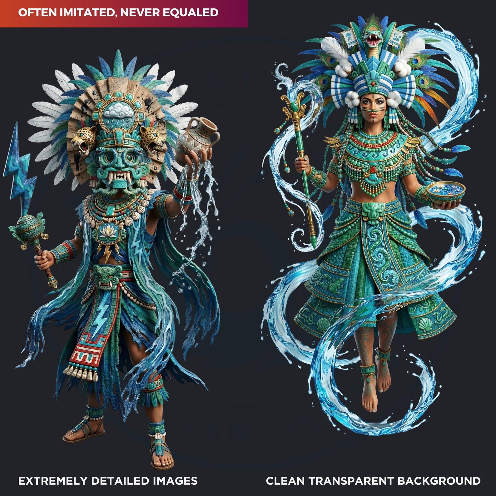 Aztec Pantheon Clipart Bundle, Fantasy Mythology Pngs, Journal, Cards ...