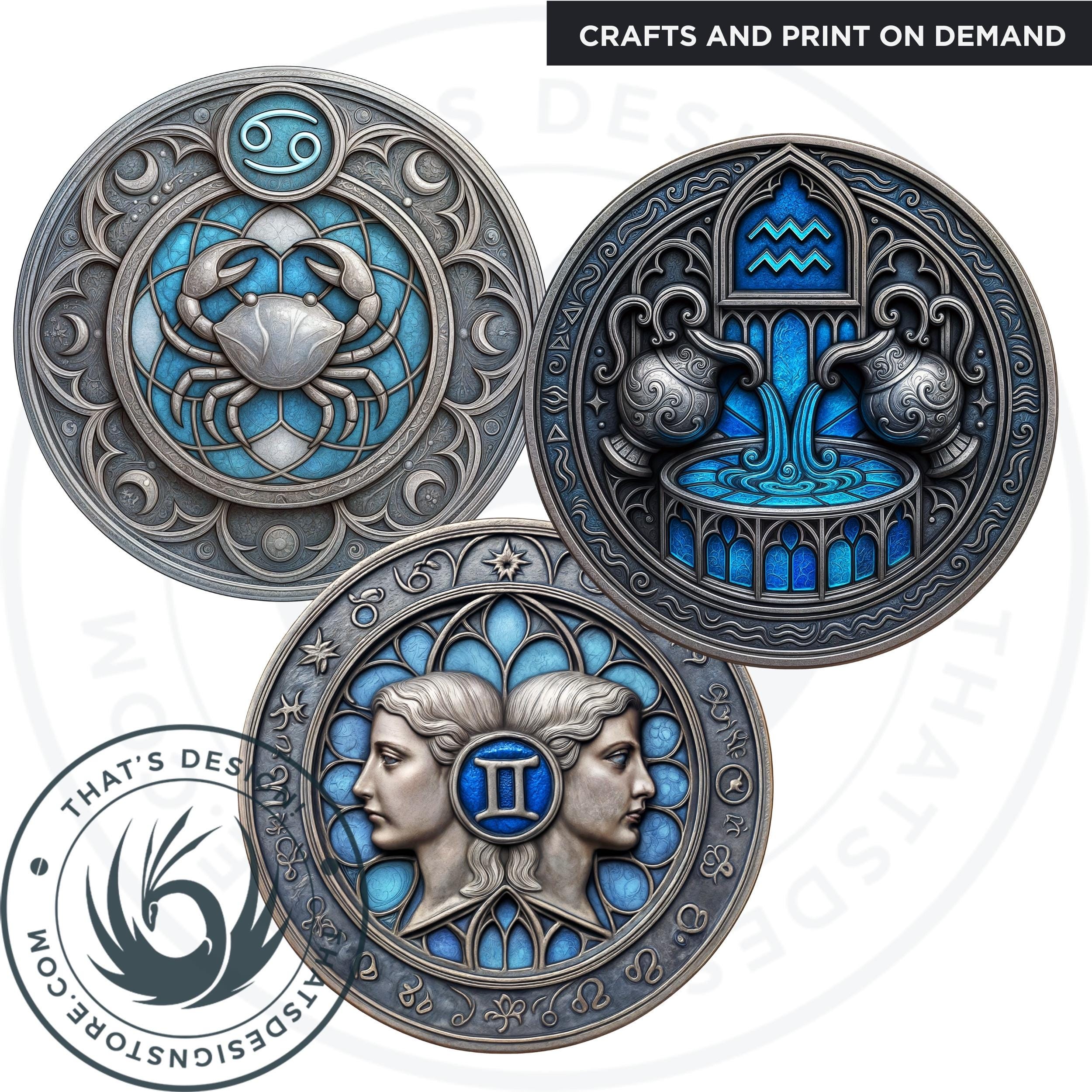 Gothic Stained Glass Zodiac Signs Clipart: Fantasy Astrology (PNG Set ...