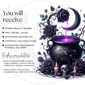 Gothic Halloween Witch Cauldron Clipart Set: Raven, Pumpkin (PNG ...