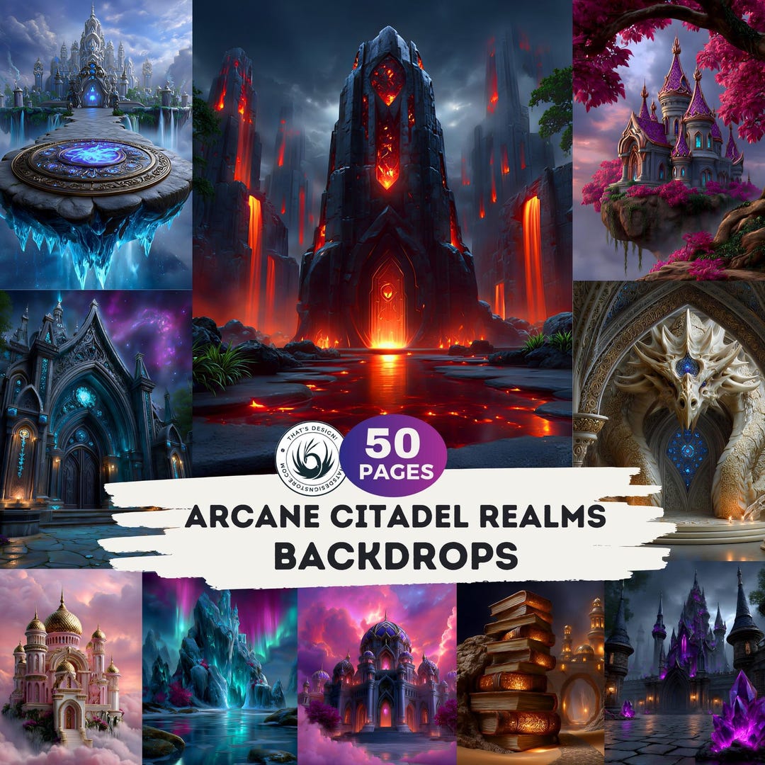 Arcane Citadel Digital Paper Backdrops, Fantasy Backgrounds for Junk ...