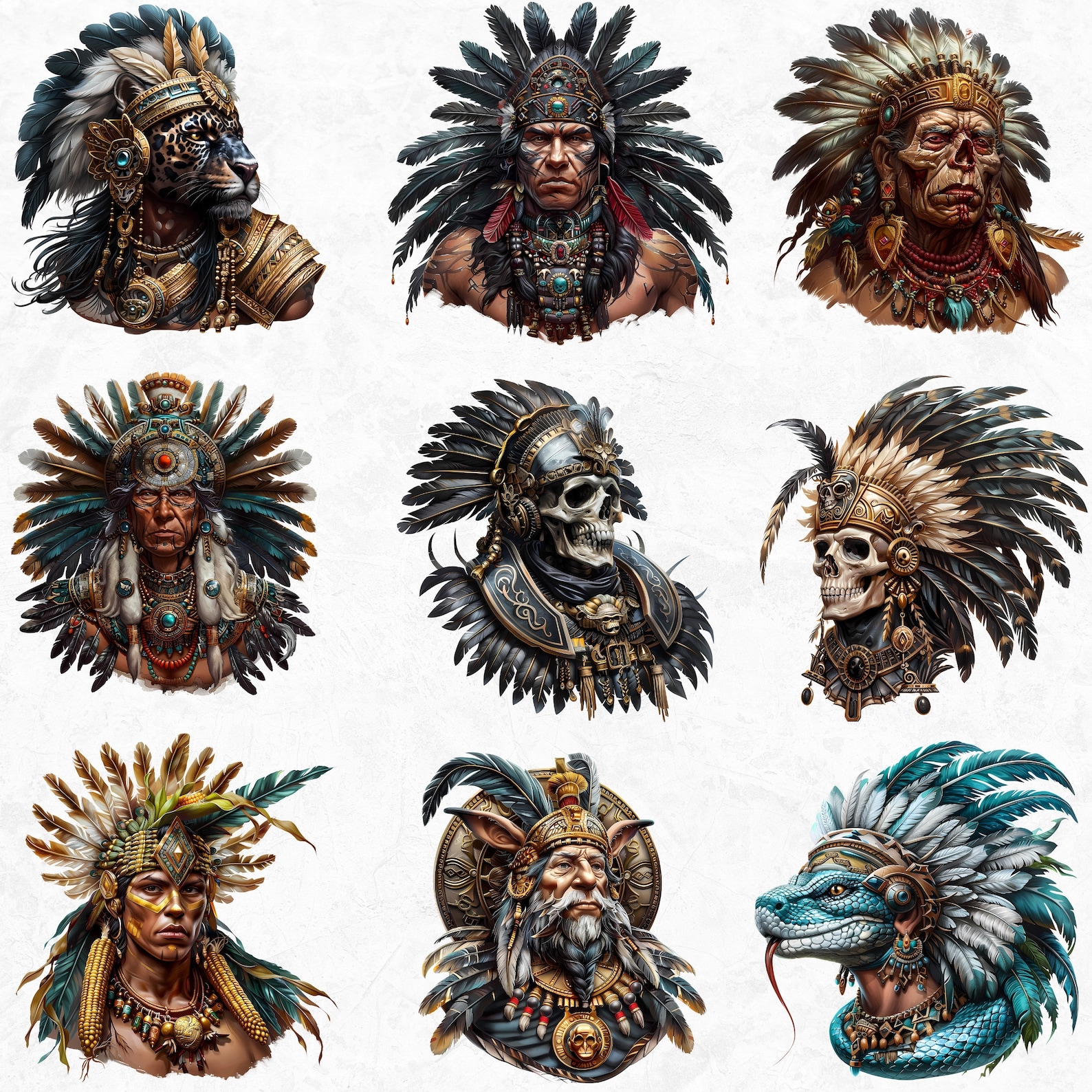 Watercolor Aztec Gods Clipart: Mesoamerican Mythology PNG (digital ...