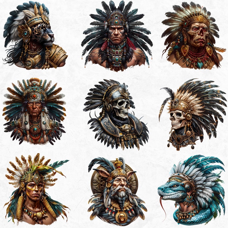 Watercolor Aztec Gods Clipart: Mesoamerican Mythology PNG (digital ...