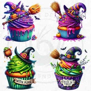38 Halloween Witch Cupcake Clipart Set, Witchcraft Halloween Png ...