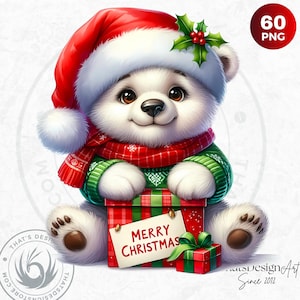 60 Christmas Polar Bear Clipart Set, Holiday PNG (digital Download) - Etsy