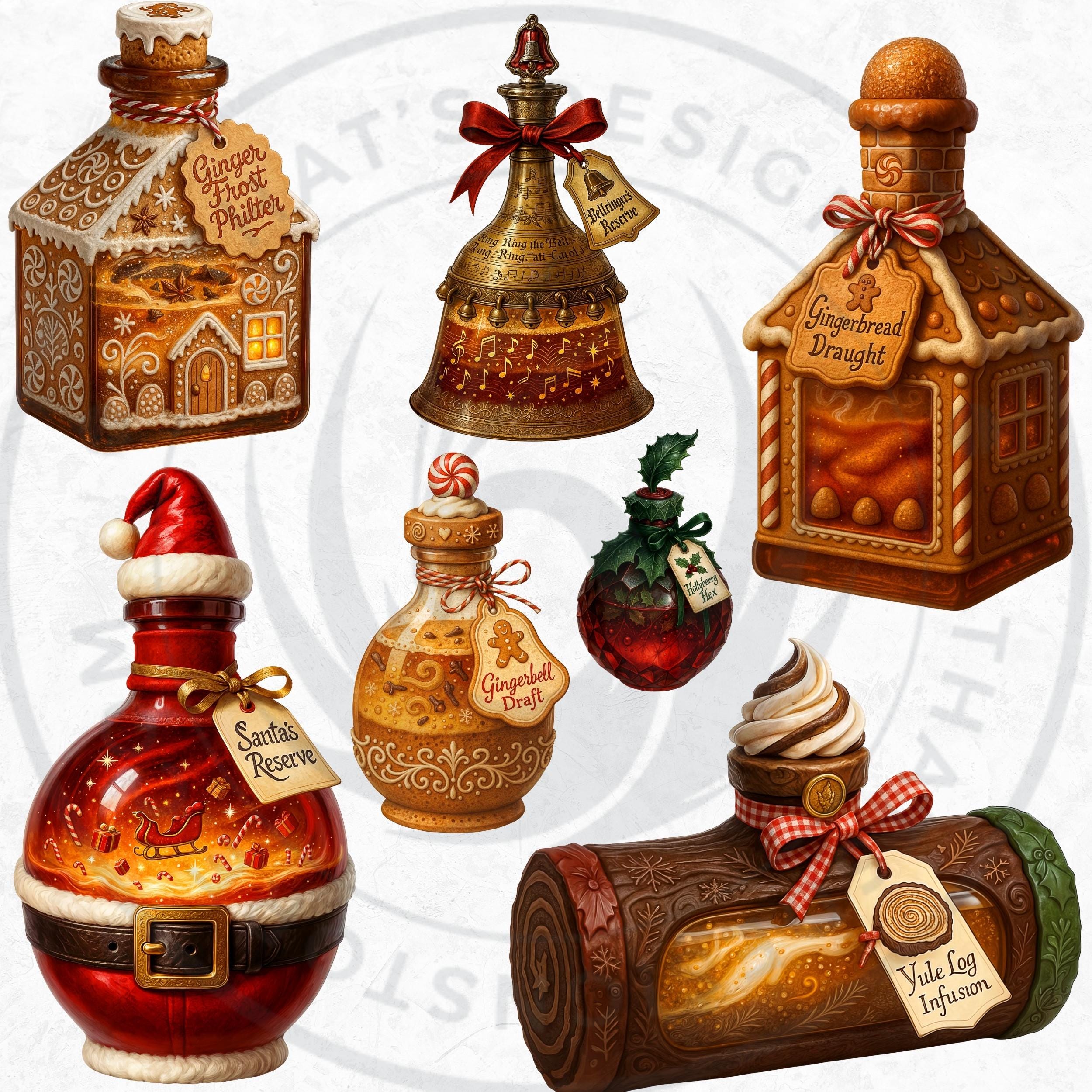 Christmas Potion Bottles Clipart Bundle: Whimsical Holiday Pngs ...