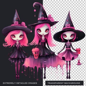 Watercolor Pink Halloween Clipart PNG | Cute Halloween PNG Bundle ...