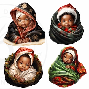 Christmas Black Babies PNG Clipart Bundle, Afro Baby Clipart, Newborn ...