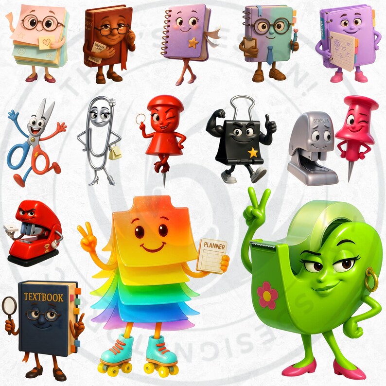 Back to School Buddies Clipart, 65 PNG School Supplies (instant ...