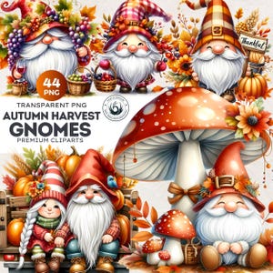 Autumn Harvest Gnome Clipart Set, Thanksgiving PNG, Fall Gnome PNF ...