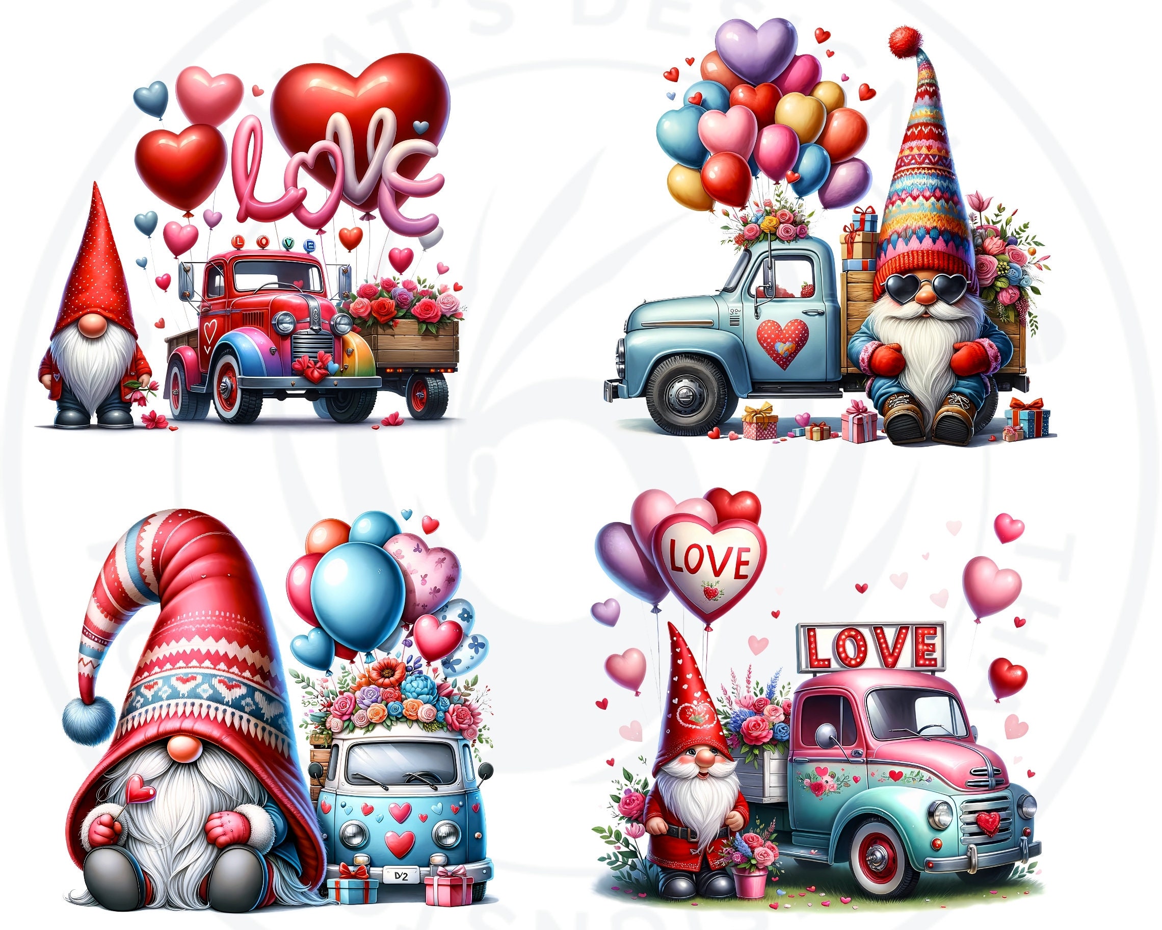 Watercolor Valentine Gnome Clipart: Truck PNG Set (digital Download) - Etsy