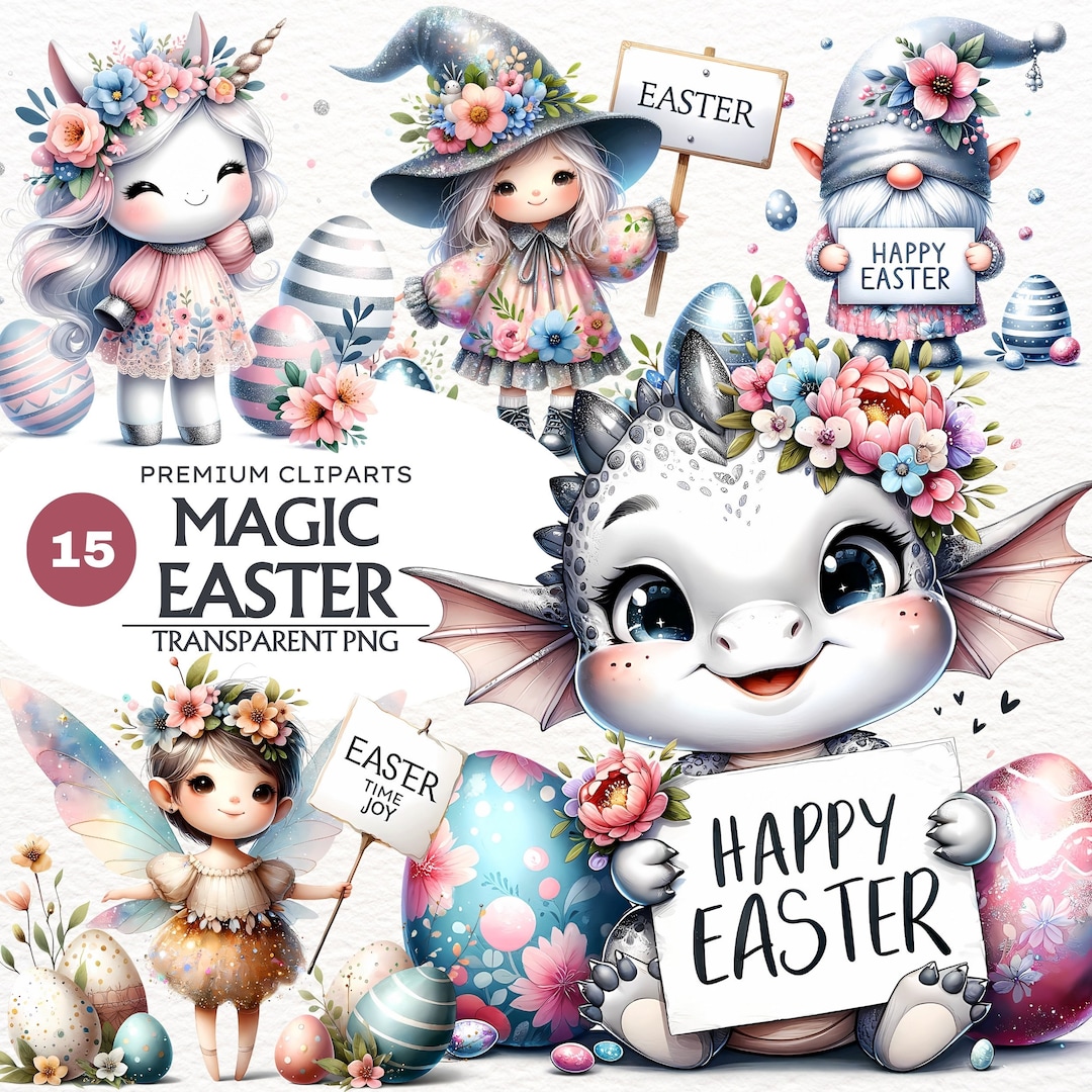 Magic Easter Clipart Bundle, Nursery PNG, Spring PNG, Easter Eggs Png ...