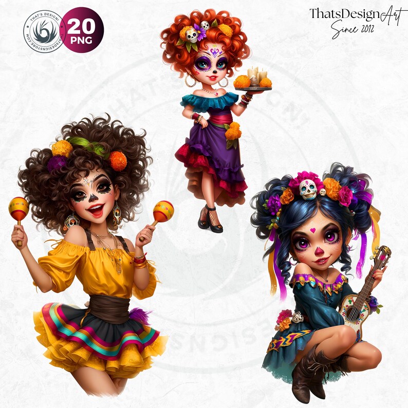 Little La Catrina Day of the Dead Clipart, Sugar Skull PNG (digital ...