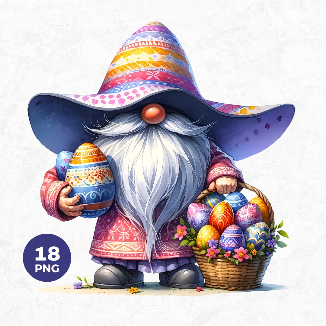 Easter Gnome Clipart Bundle V2, 18 Garden Gnome, Spring Clipart, Easter ...