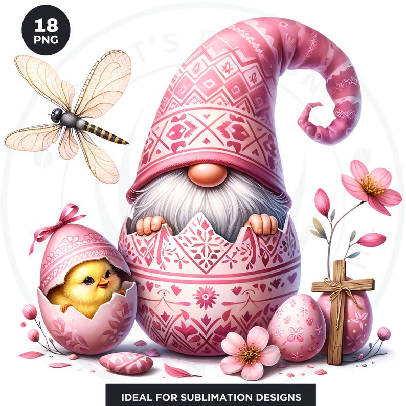 Easter Gnome Clipart Bundle: Watercolor Spring PNG Graphics (commercial ...