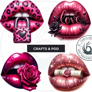 38 Pink Valentine Lips Clipart Set -romantic Lips, Roses, Chocolates ...