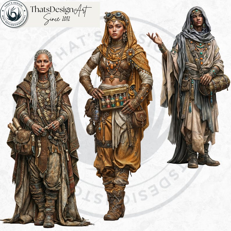 Nomadic Fantasy Characters Clipart Bundle: Desert Traveler PNG, RPG ...