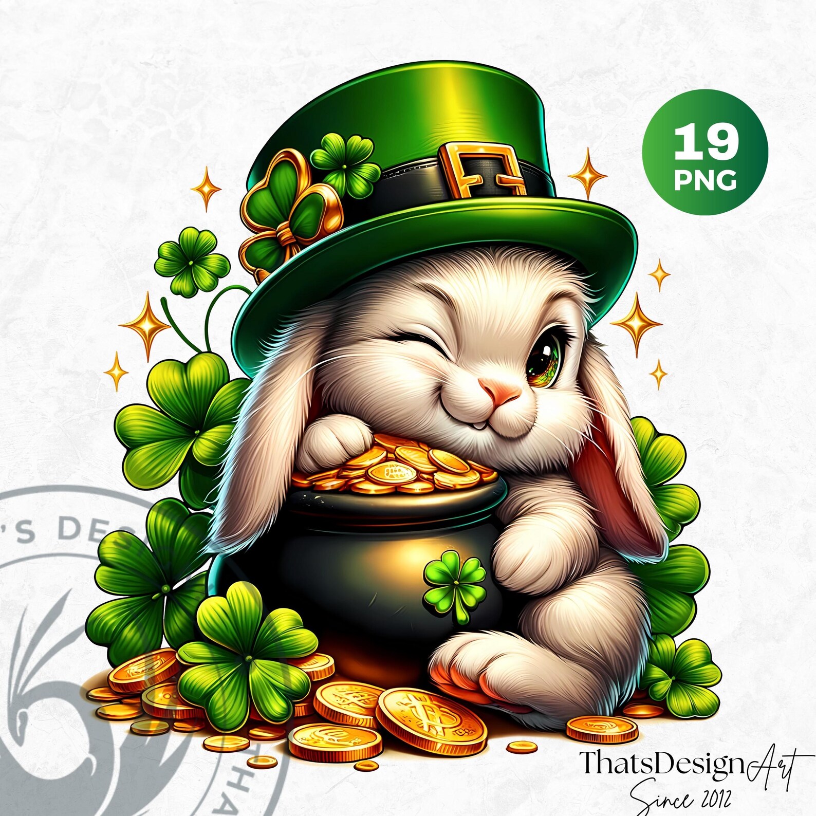 St Patricks Day Bunny Clipart: Shamrock Illustration (PNG) - Etsy