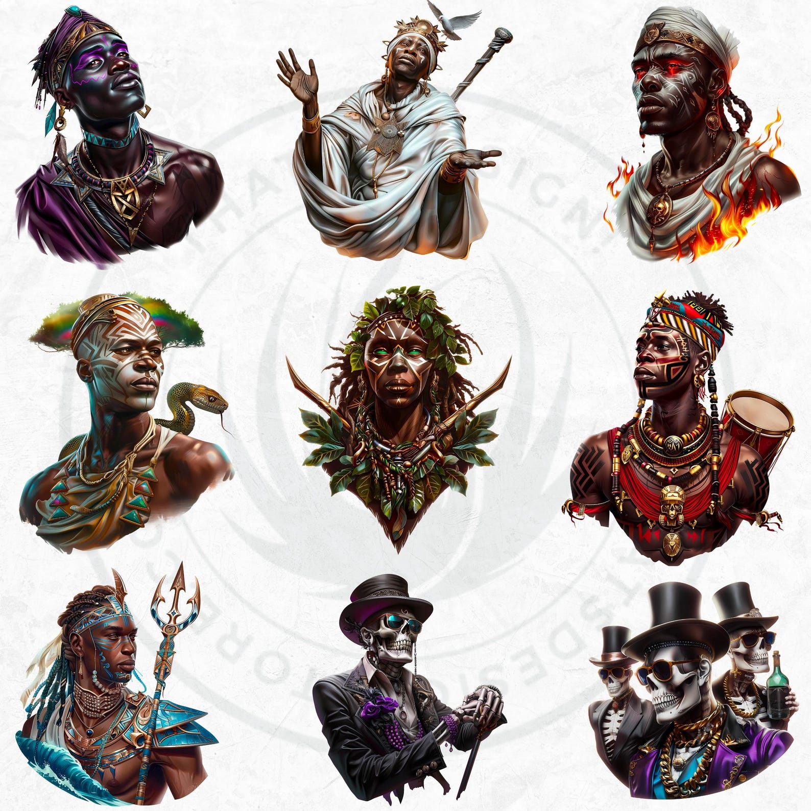 Voodoo Loas Clipart: African Deities, Tribal Rituals (PNG, Digital ...