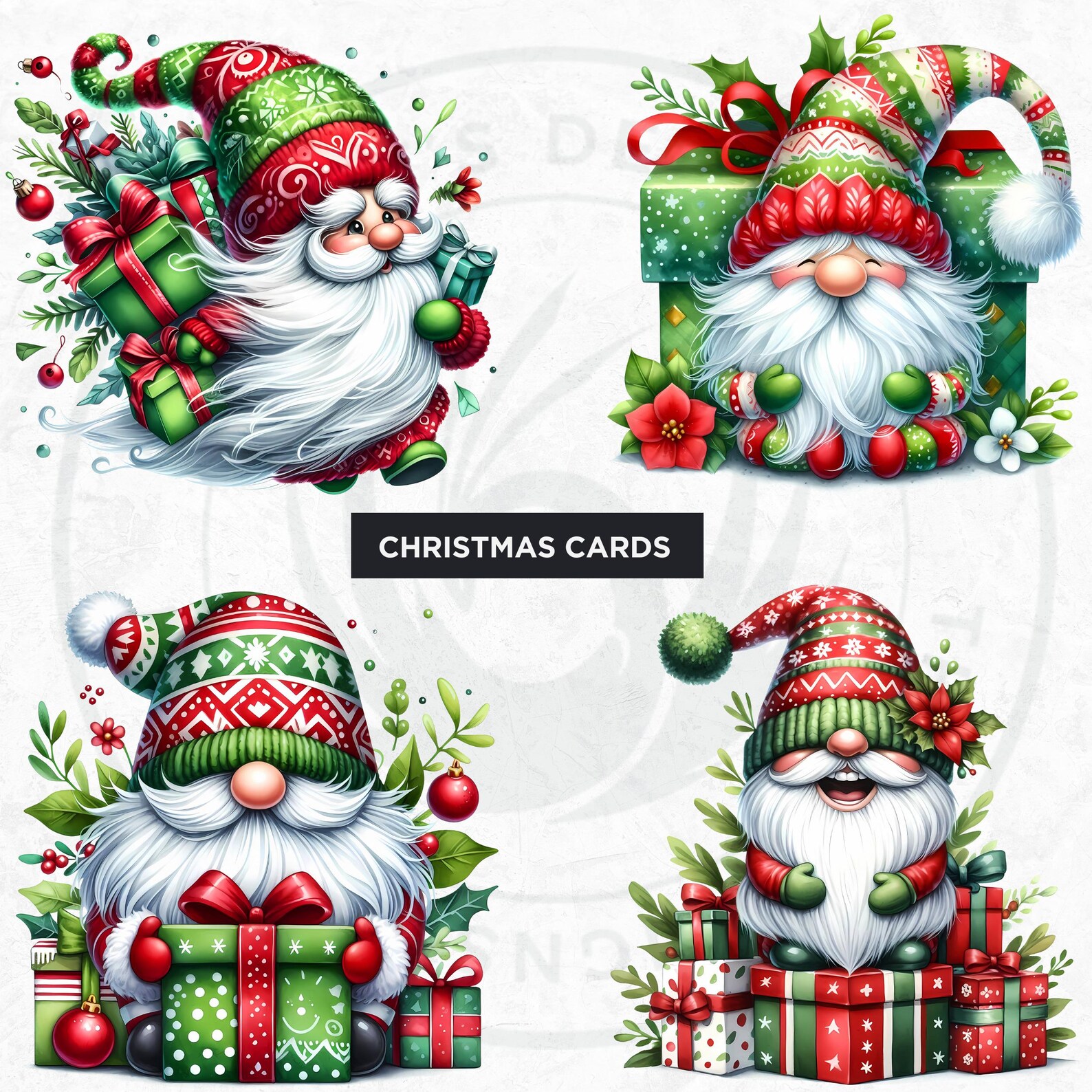 Watercolor Christmas Gnomes Clipart Set: Traditional Holiday Gifts PNG ...