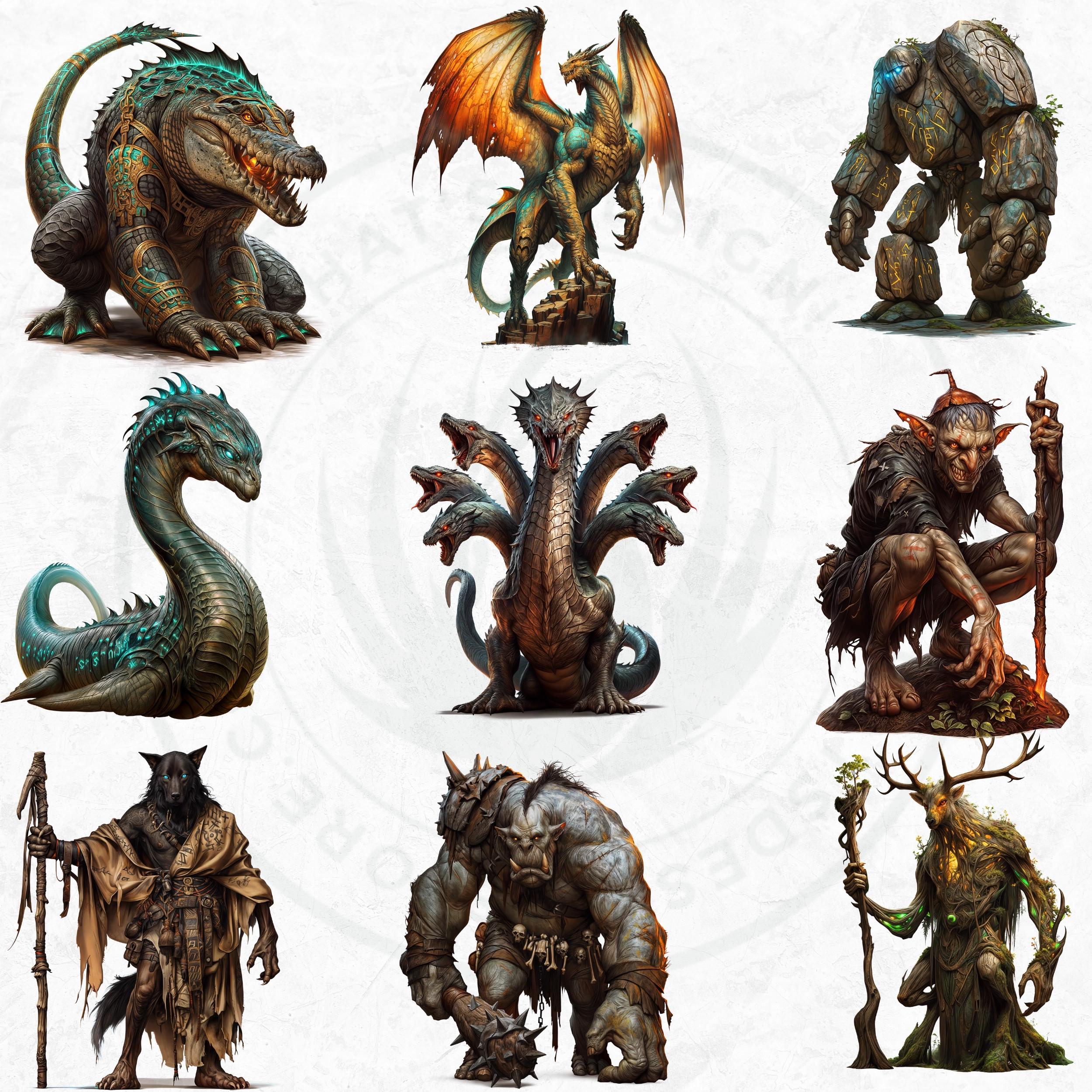 100 Mythological Creatures Clipart: Gothic Fantasy PNG Set (digital ...