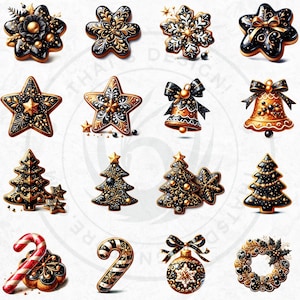 60 Elegant Gingerbread Clipart Set, Merry Christmas, Black and Gold ...