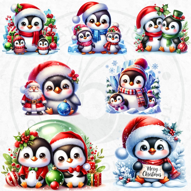 Christmas Penguin Clipart Set: Baby Animals PNG Designs (digital ...